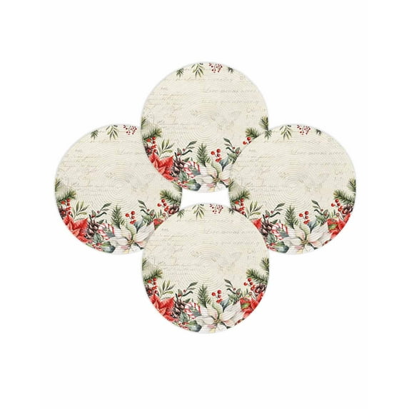 Christmas Round Placemats Set of 4 Merry Christmas Poinsettia Place ...