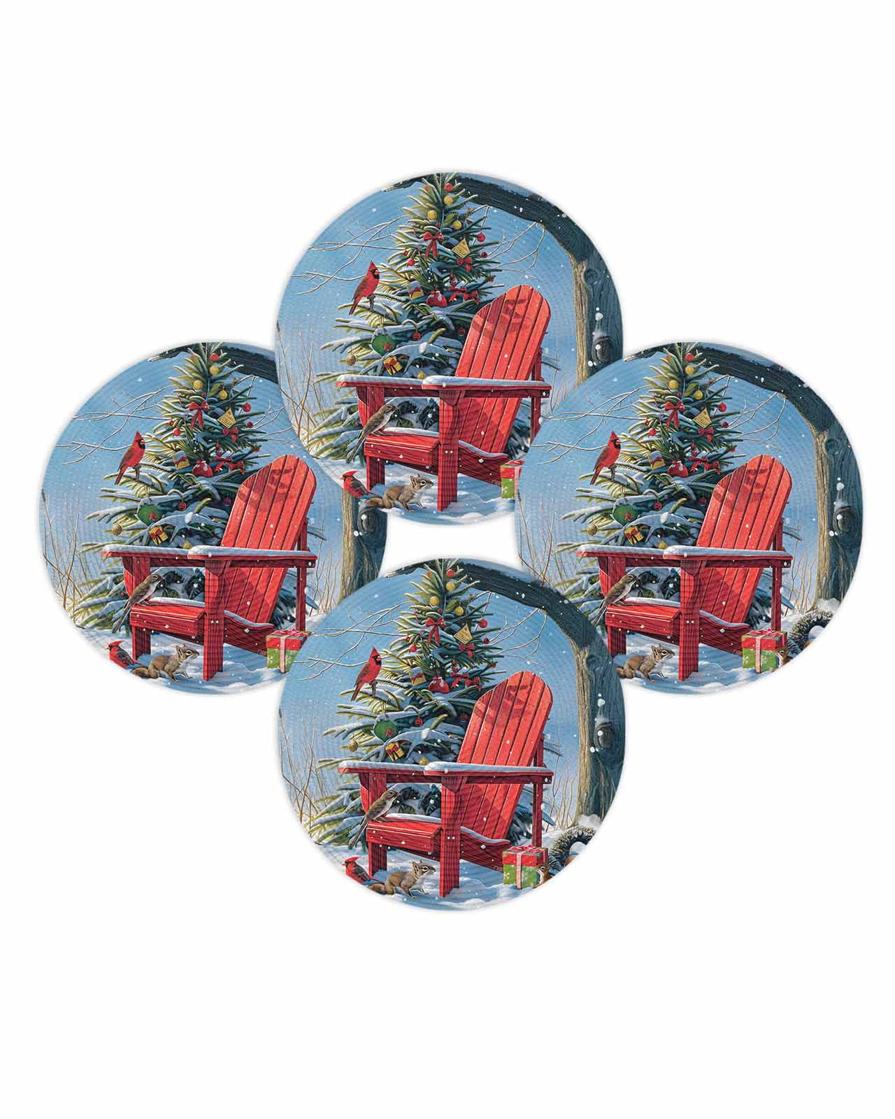 Christmas Round Placemats Set of 4 Red Chair Xmas Tree Place Mats ...