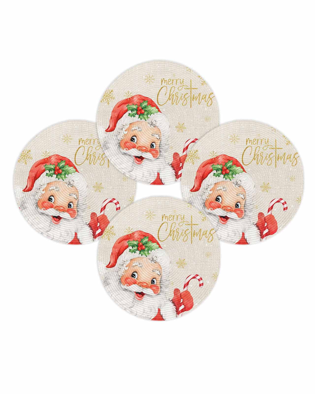 Christmas Round Placemats Set of 4 Red Santa Claus Place Mats Washable ...