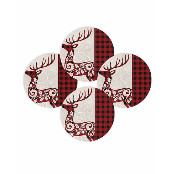 Christmas Round Placemats Set of 4 Reindeer Place Mats Washable Woven ...