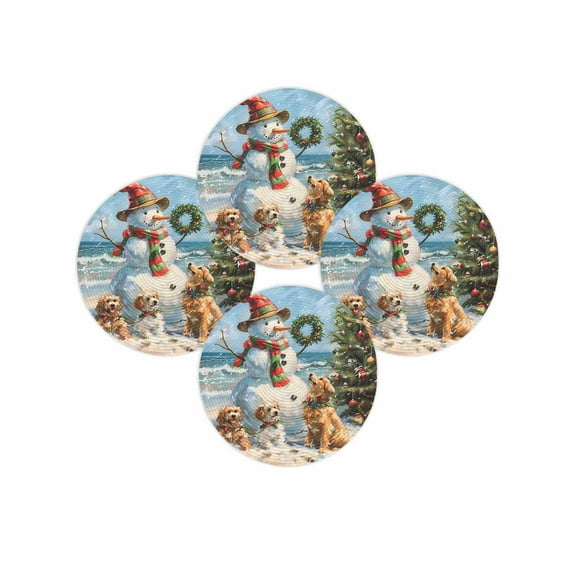 Christmas Round Placemats Set of 4 Snowman Dogs Christmas Tree Place ...