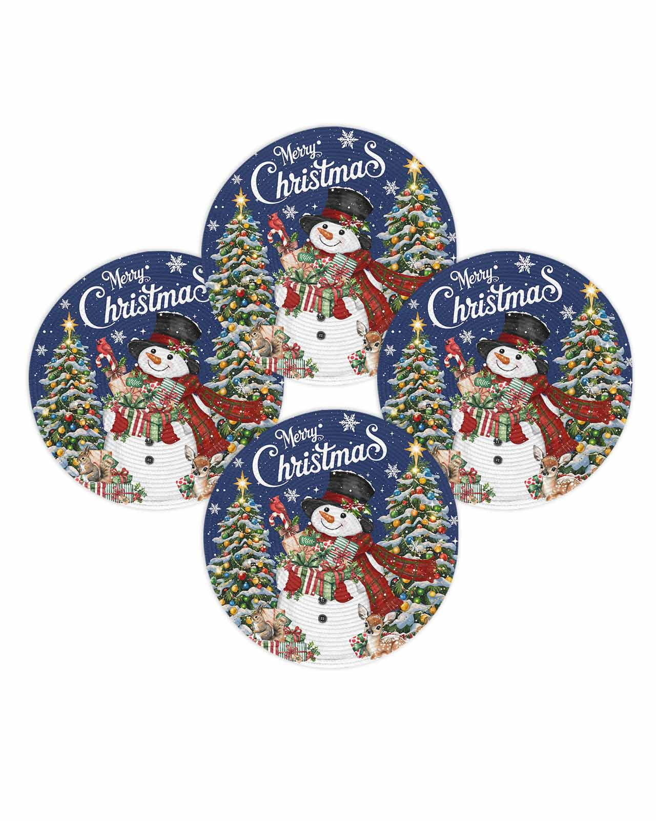 Christmas Round Placemats Set of 4 Snowman Place Mats Washable Woven ...