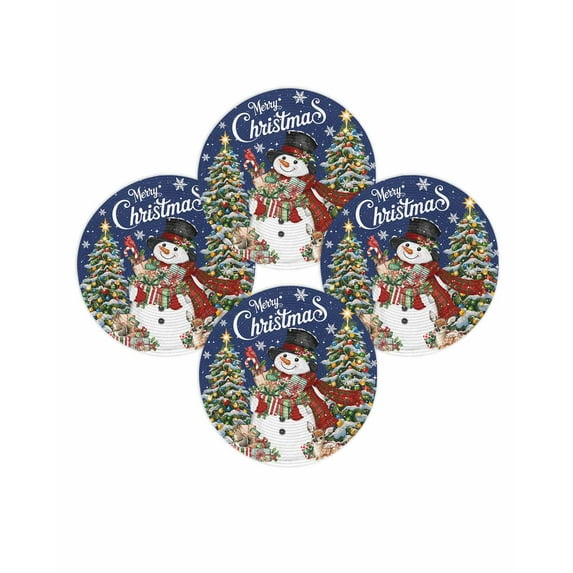 Christmas Round Placemats Set of 4 Snowman Place Mats Washable Woven ...