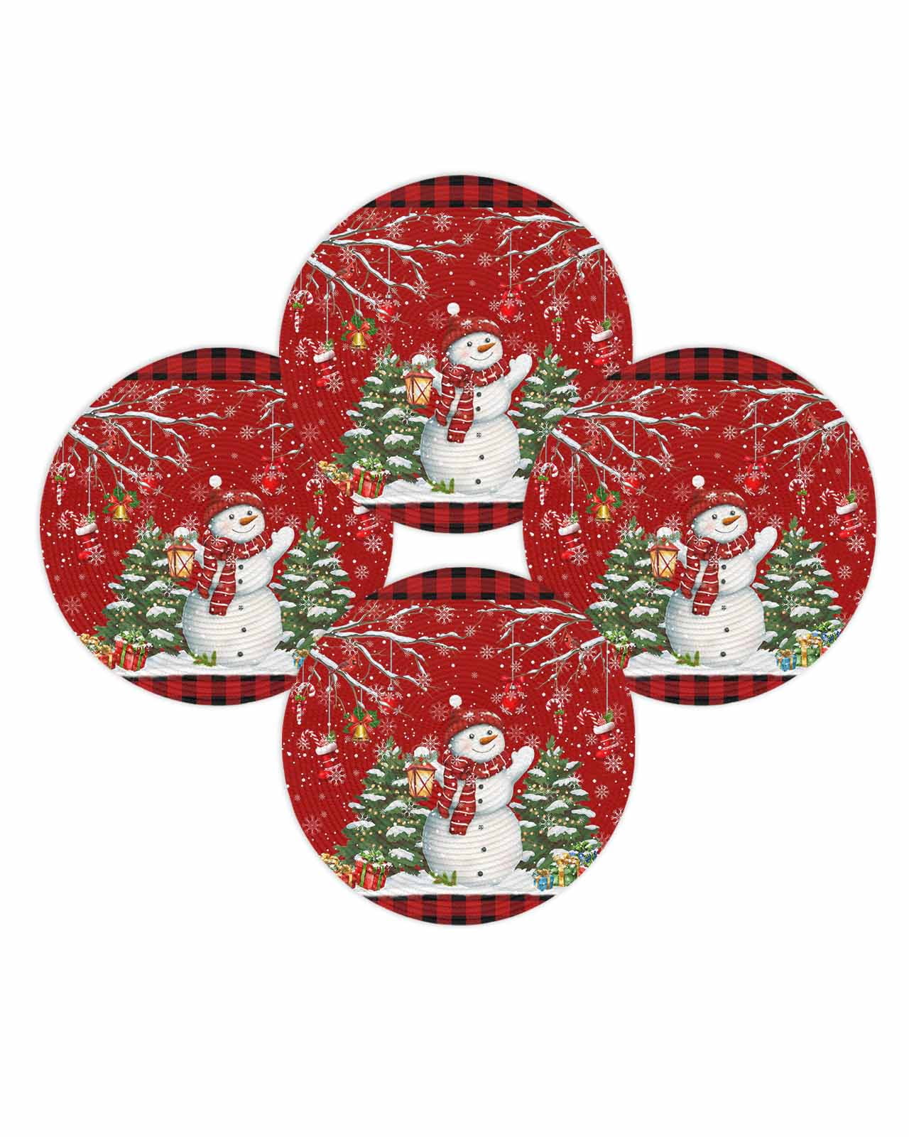 Christmas Round Placemats Set of 4 Snowman Xmas Tree Place Mats ...