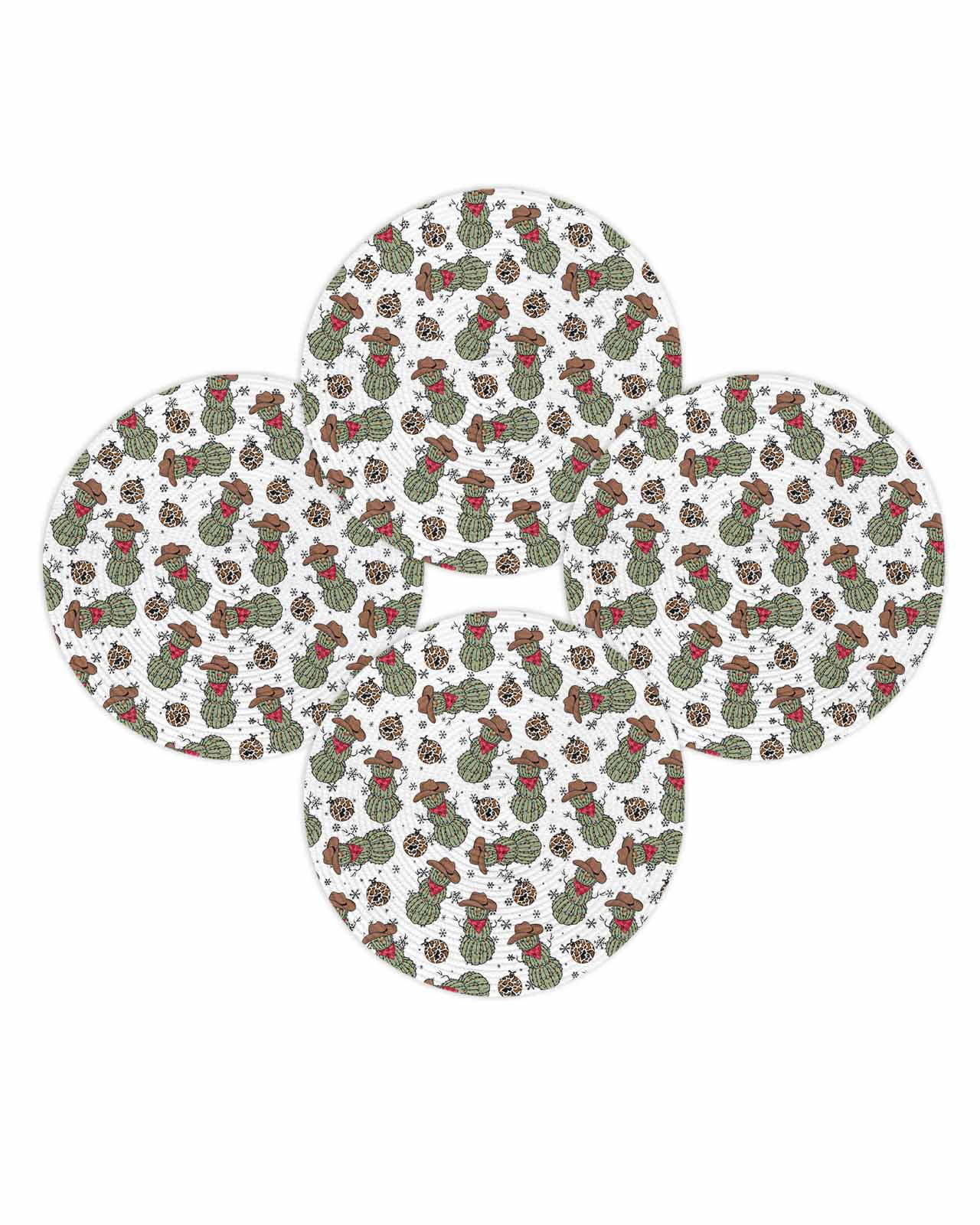 Christmas Round Placemats Set of 4 Western Cactus Snowman Cowboy Hat ...