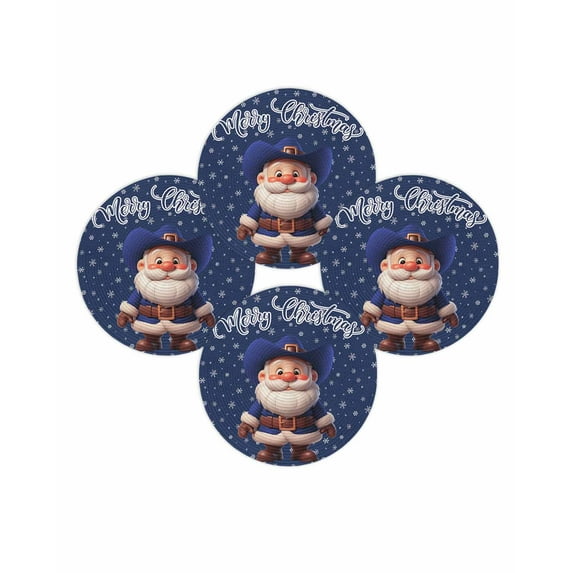 Christmas Round Placemats Set of 4 Western Cowboy Blue Santa Claus ...