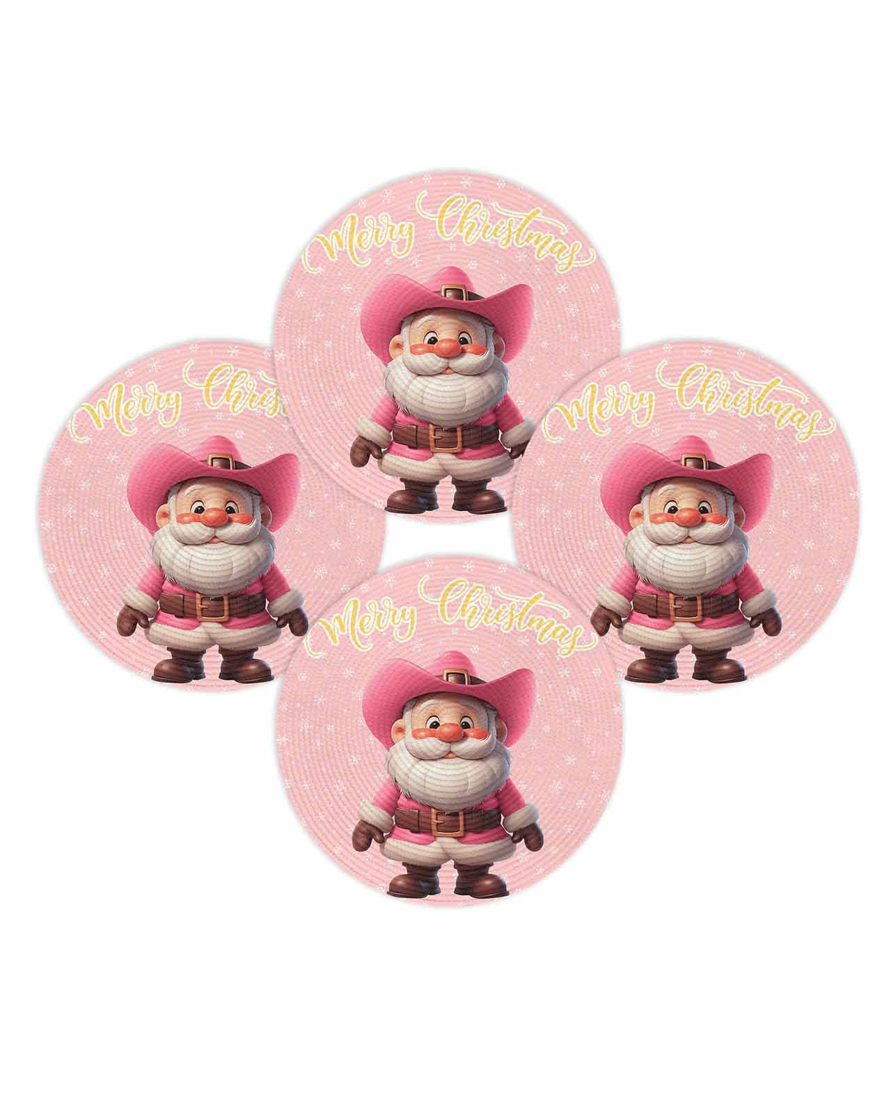 Christmas Round Placemats Set of 4 Western Cowboy Pink Santa Claus ...