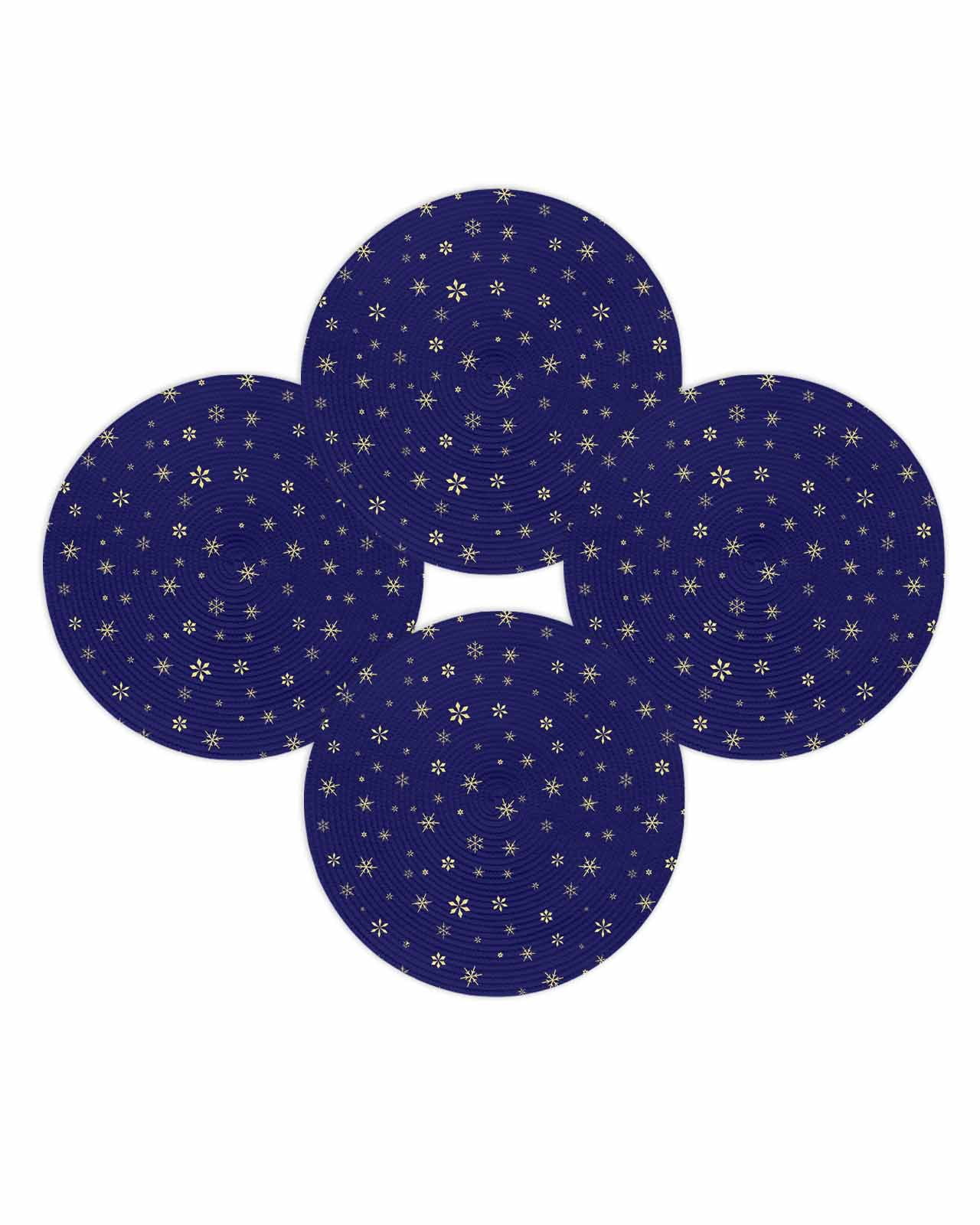 Christmas Round Placemats Set of 4 Xmas Golden Snowflake Place Mats ...