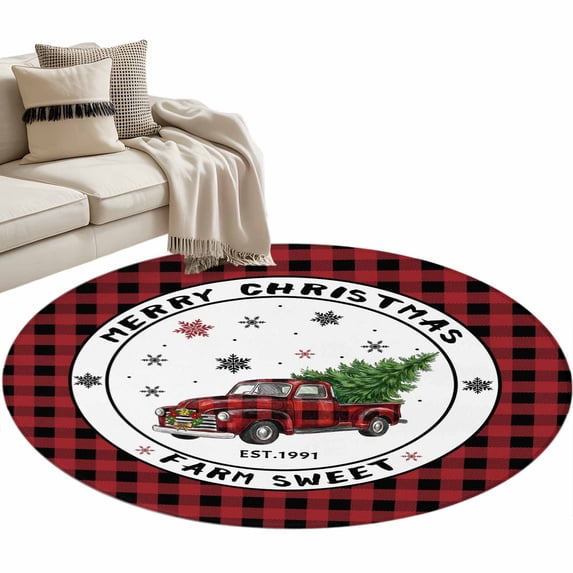 Christmas Round Rug 4ft Washable Circle Entryway Rugs Non Slip Red ...