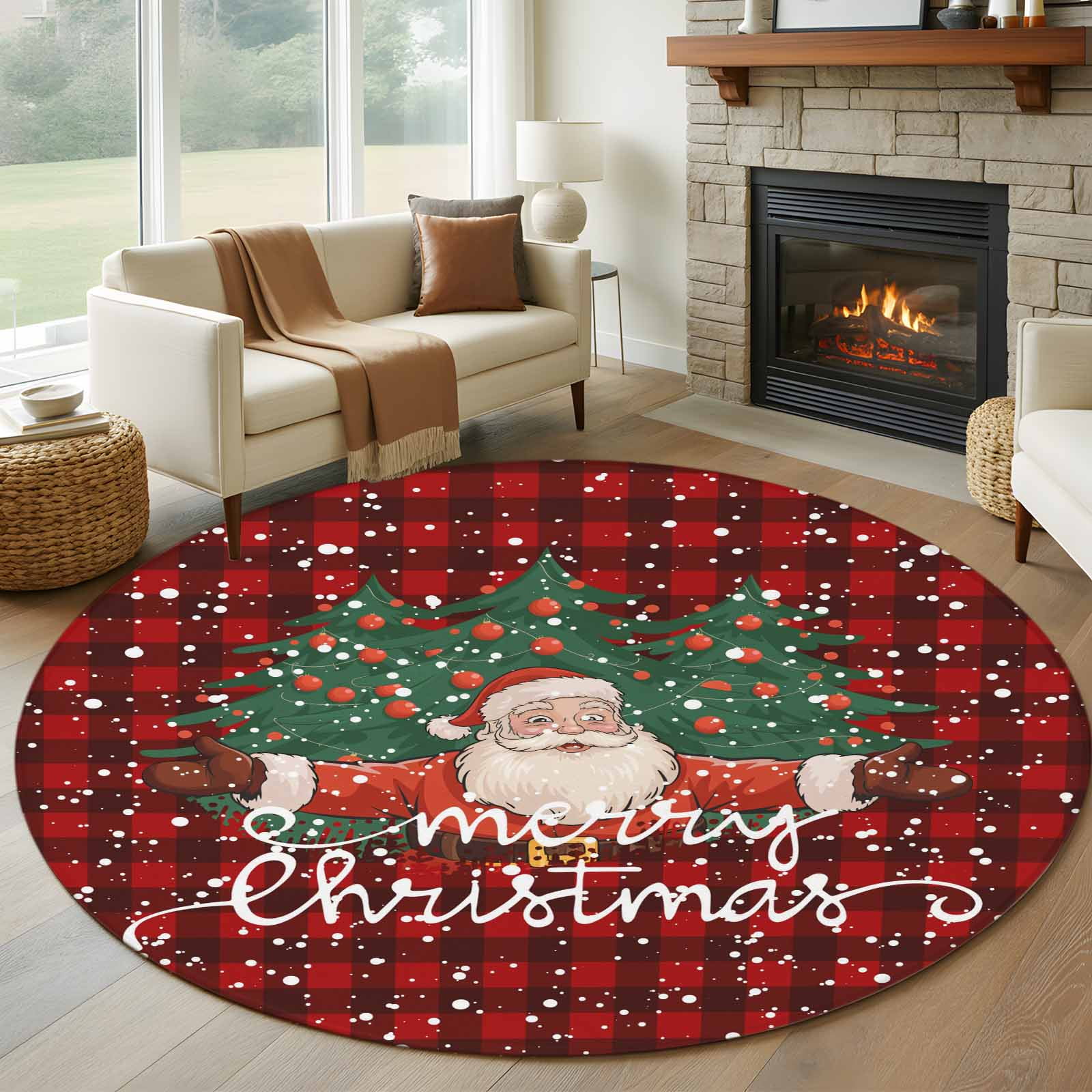 Christmas Round Rug 5ft Washable Circle Kitchen Rugs Non Slip Santa ...