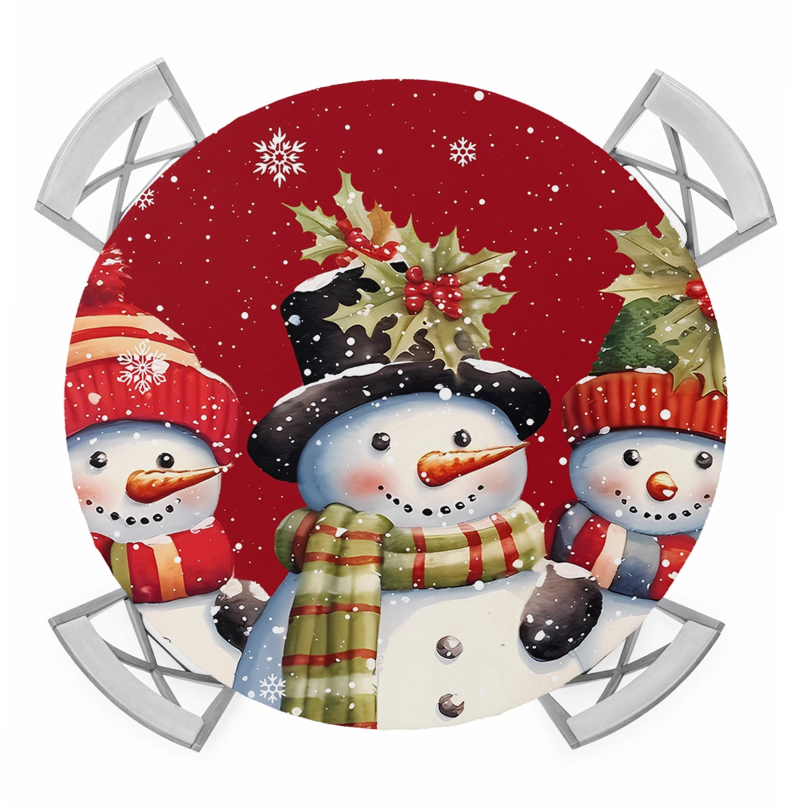 Christmas Round Tablecloth for 36-44 Inch Tables, Fitted Table Cover ...