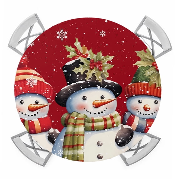 Christmas Round Tablecloth for 36-44 Inch Tables, Fitted Table Cover ...