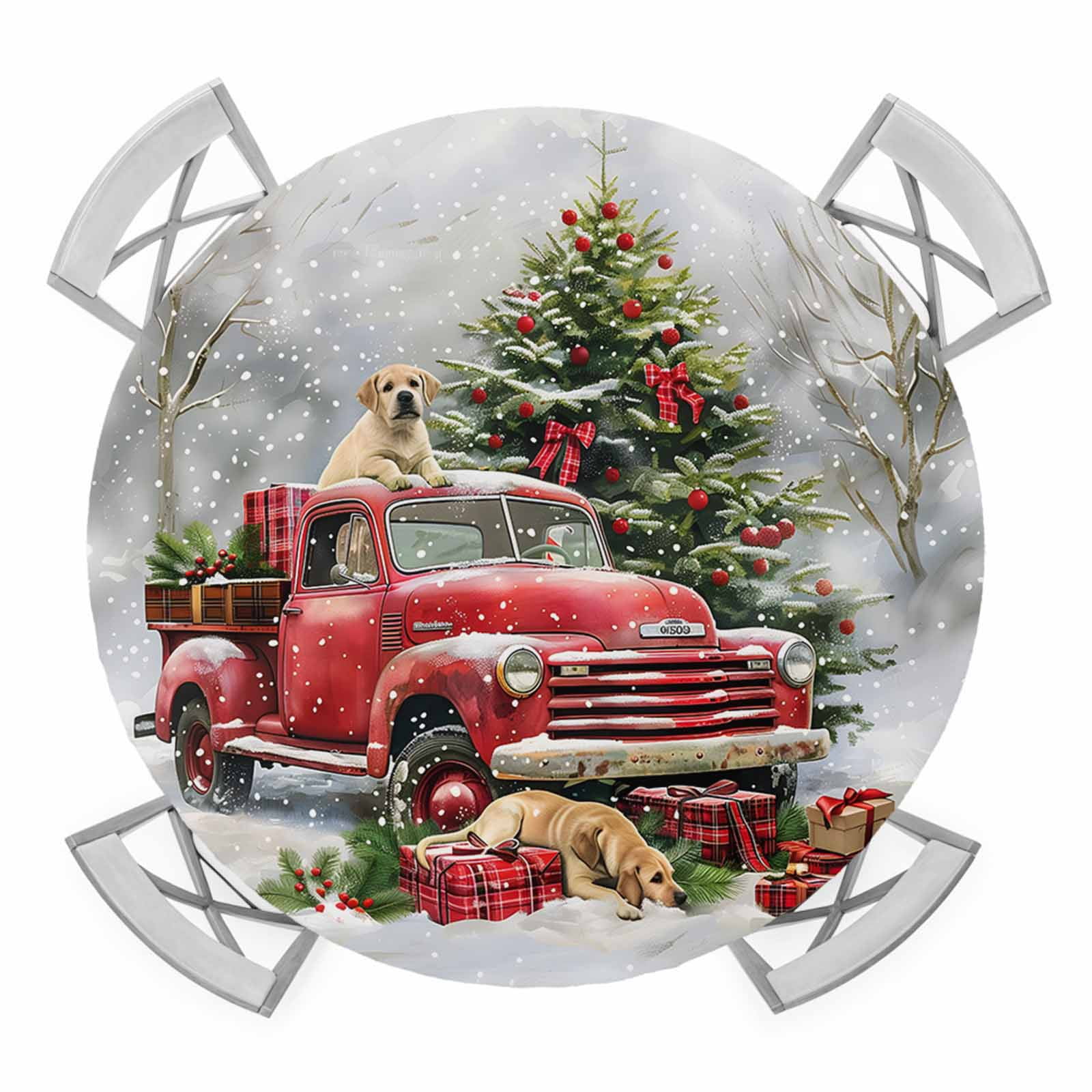 Christmas Round Tablecloth for 45-54 Inch Tables, Fitted Table Cover ...