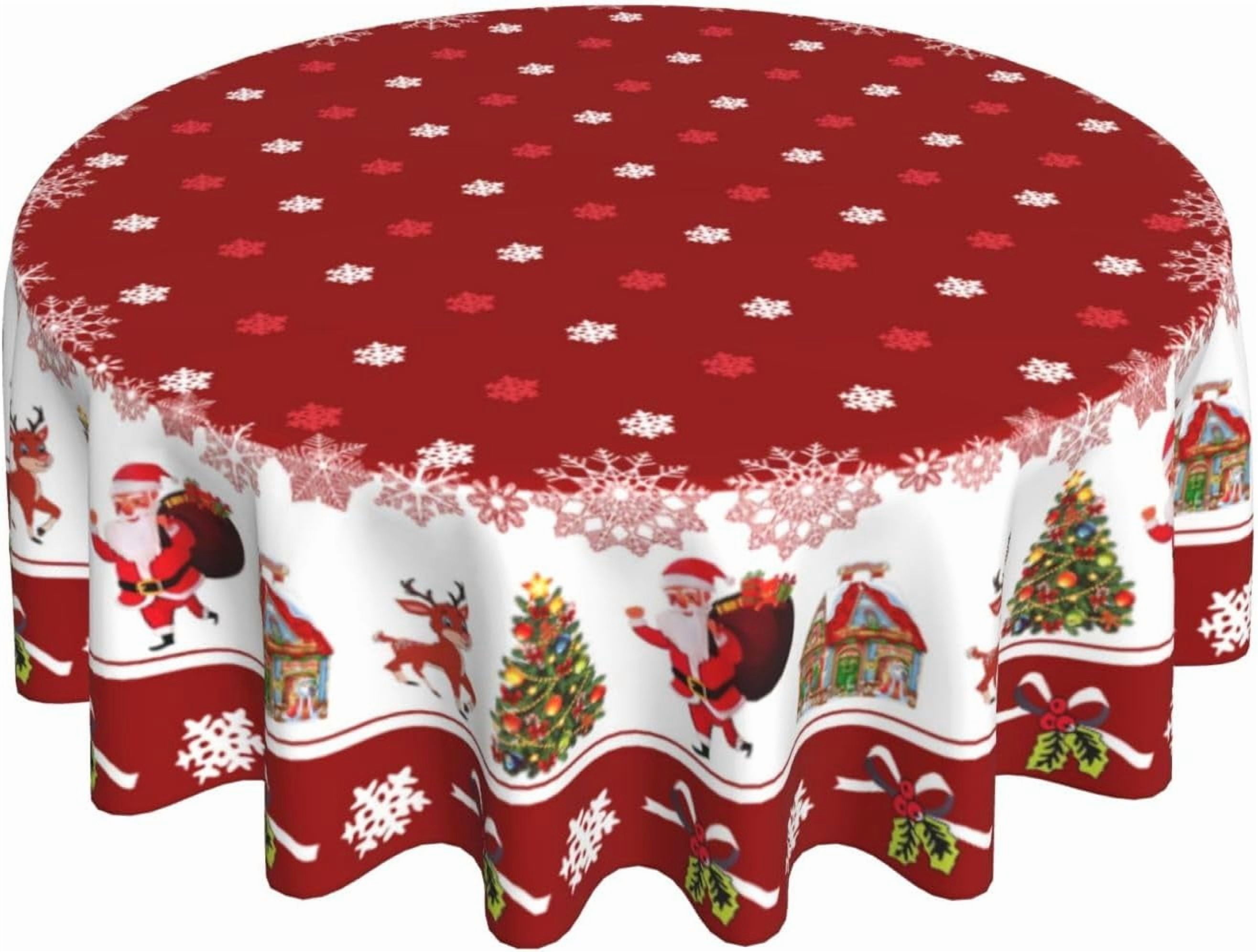 Christmas Round Tablecloth 60 Inch Santa Claus Reindeer Christmas Tree ...