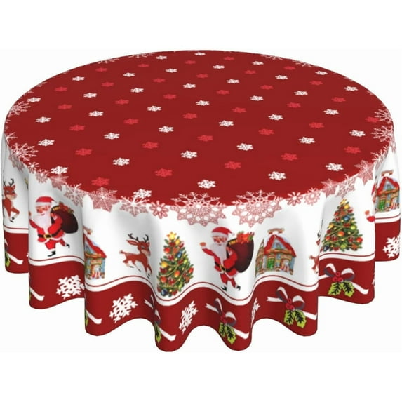 Christmas Round Tablecloth 60 Inch Santa Claus Reindeer Christmas Tree ...