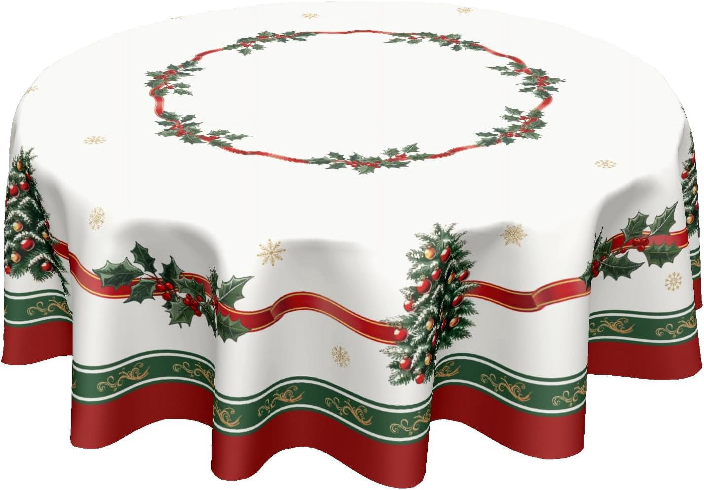 Christmas Round Tablecloth 60 Inch Winter Holly Berry Christmas Tree ...