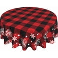 Christmas Round Tablecloth 70 Inch, Red Black Buffalo Plaid Snowflake ...