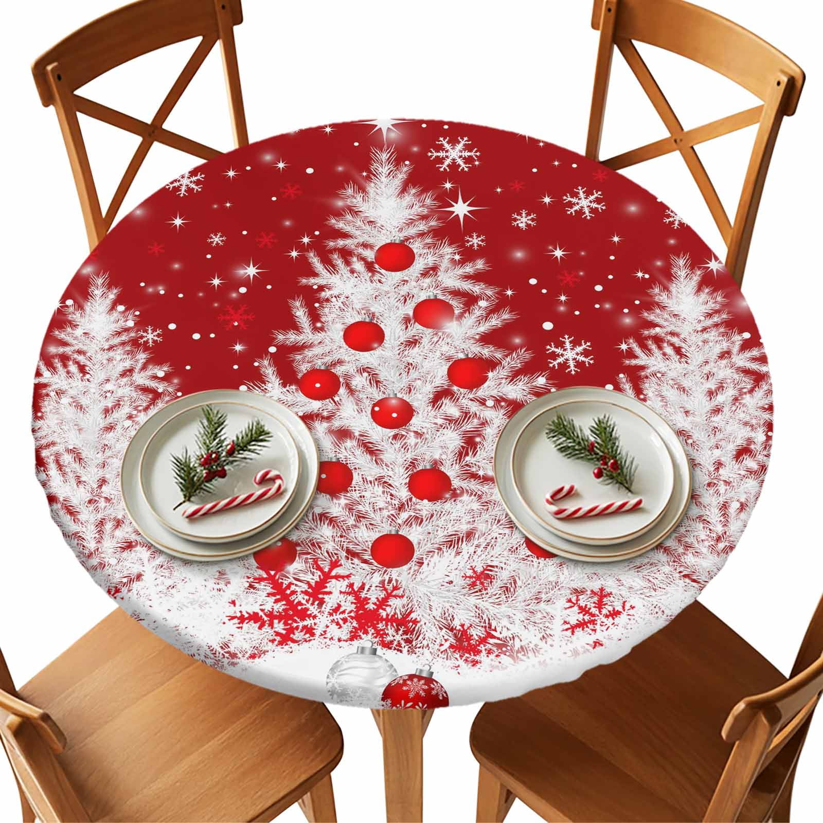 Christmas Round Tablecloth Christmas Tree Balls Tablecloths with ...
