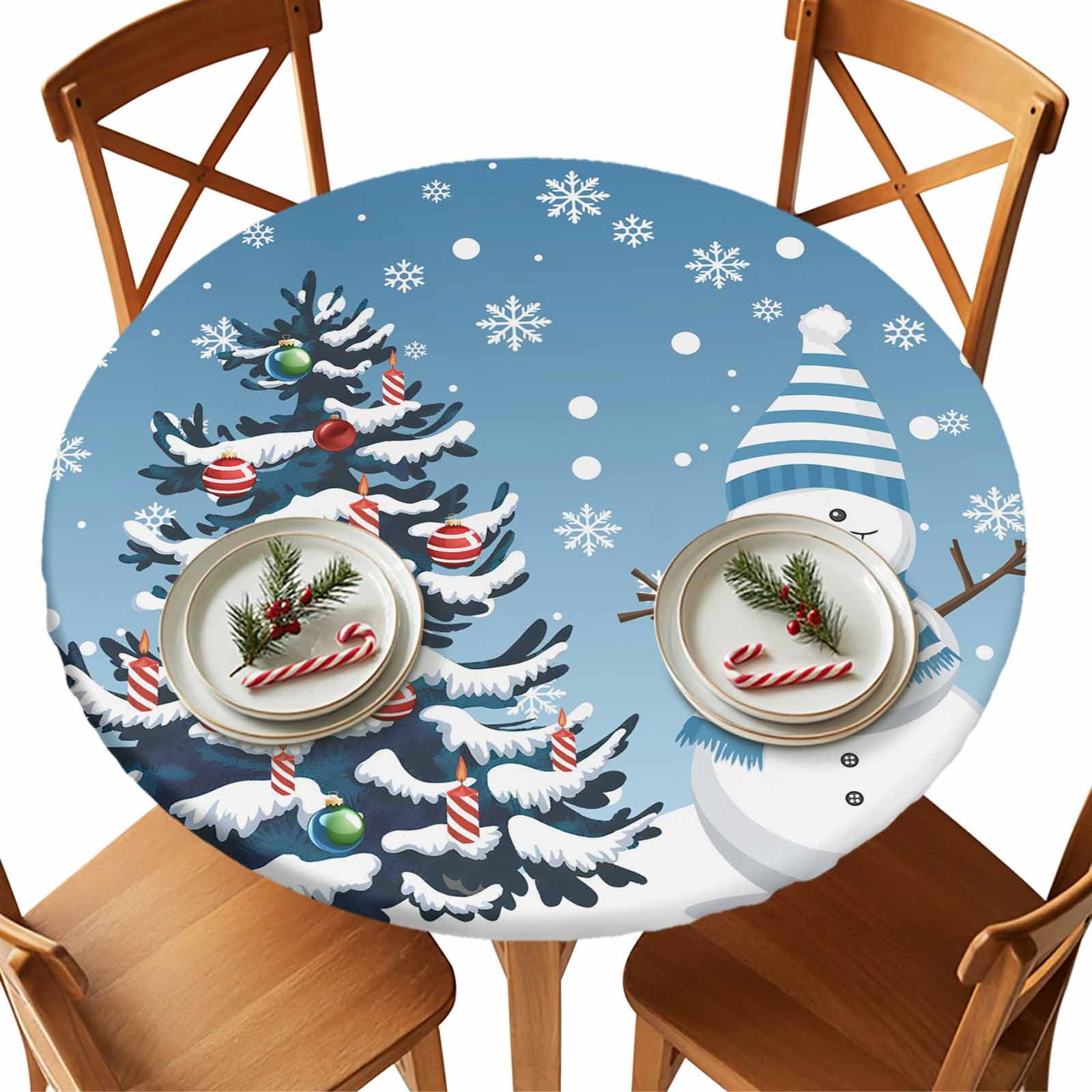 Christmas Round Tablecloth Christmas Tree Snowman Tablecloths with ...