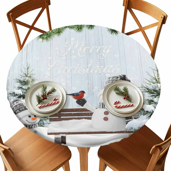 Christmas Round Tablecloth Christmas Tree Snowman Tablecloths with ...