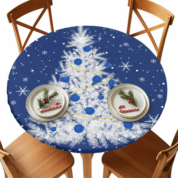 Christmas Round Tablecloth Christmas Tree Tablecloths with Elastic Edge ...