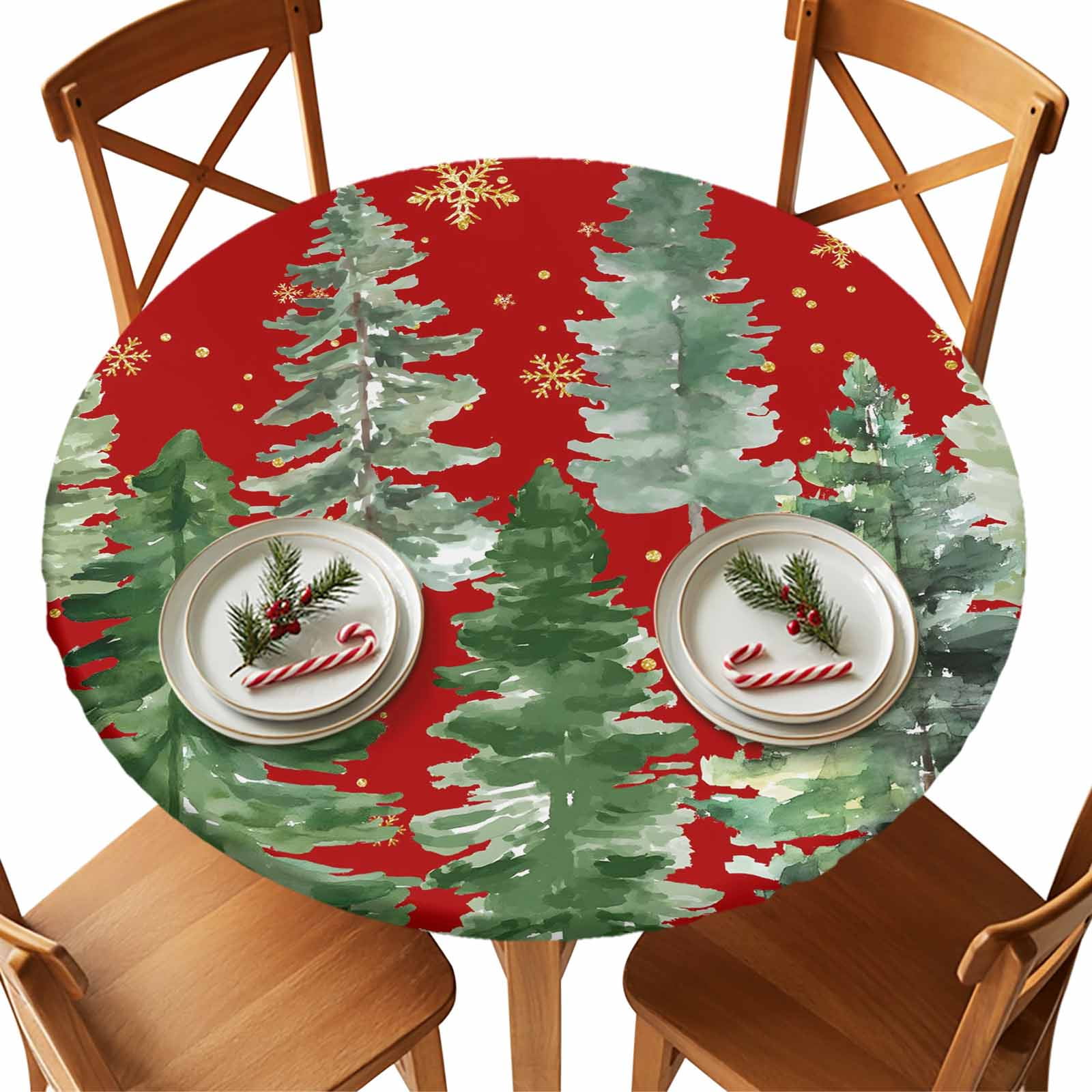 Christmas Round Tablecloth Christmas Tree Tablecloths with Elastic Edge ...