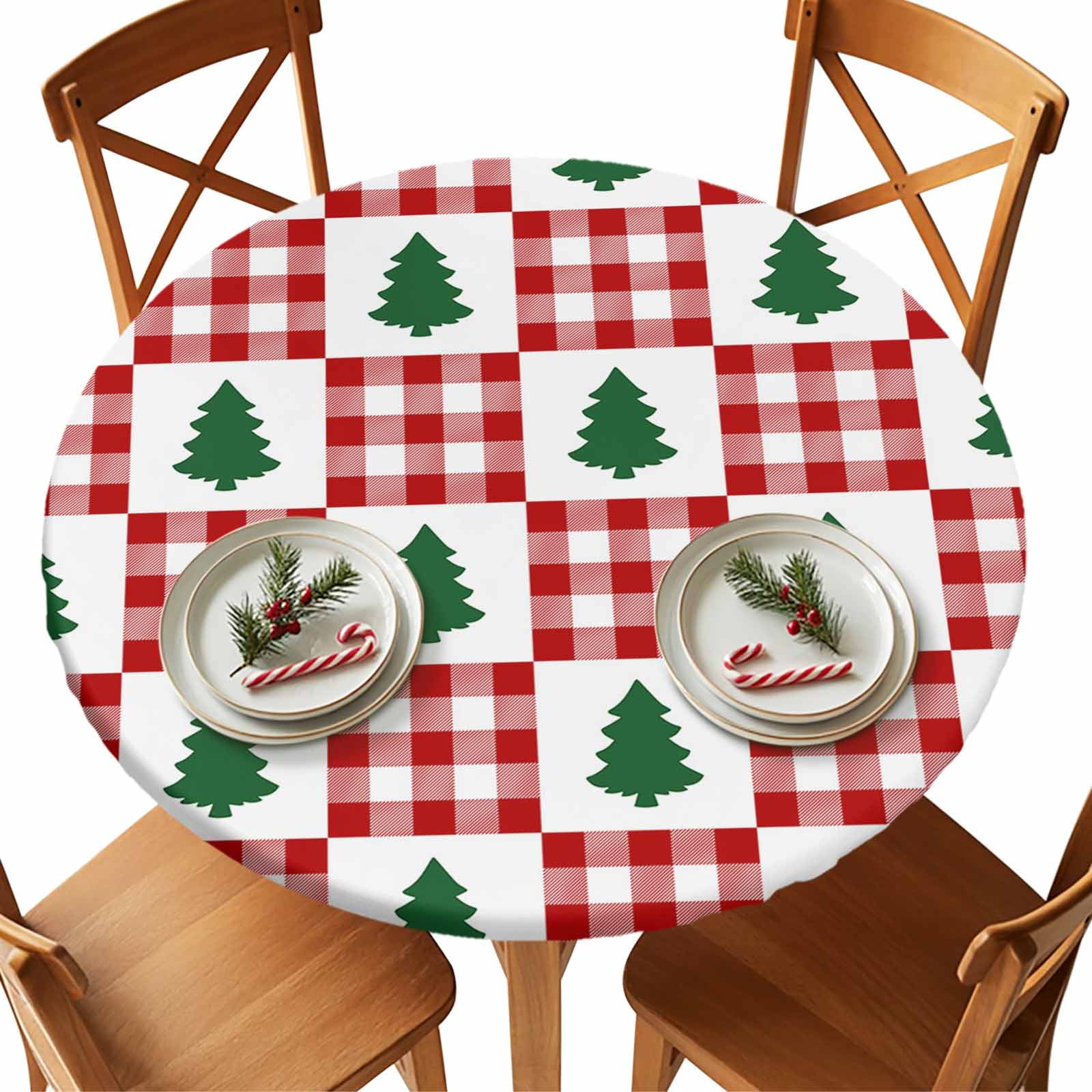 Christmas Round Tablecloth Christmas Tree Tablecloths with Elastic Edge ...