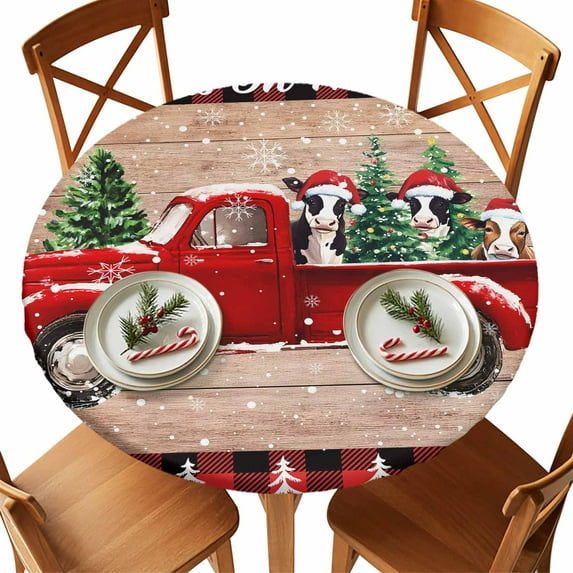 Christmas Round Tablecloth Christmas Tree Truck Tablecloths with ...
