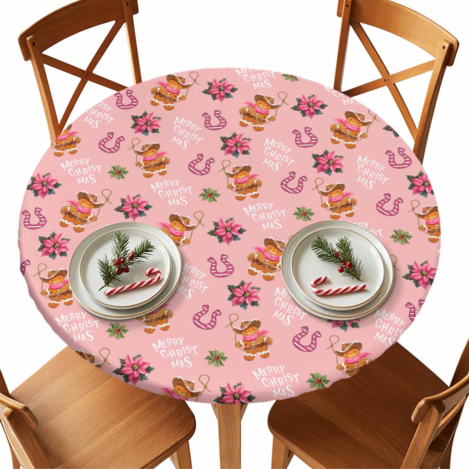 Christmas Round Tablecloth Cowboy Gingerbread Man Tablecloths with ...
