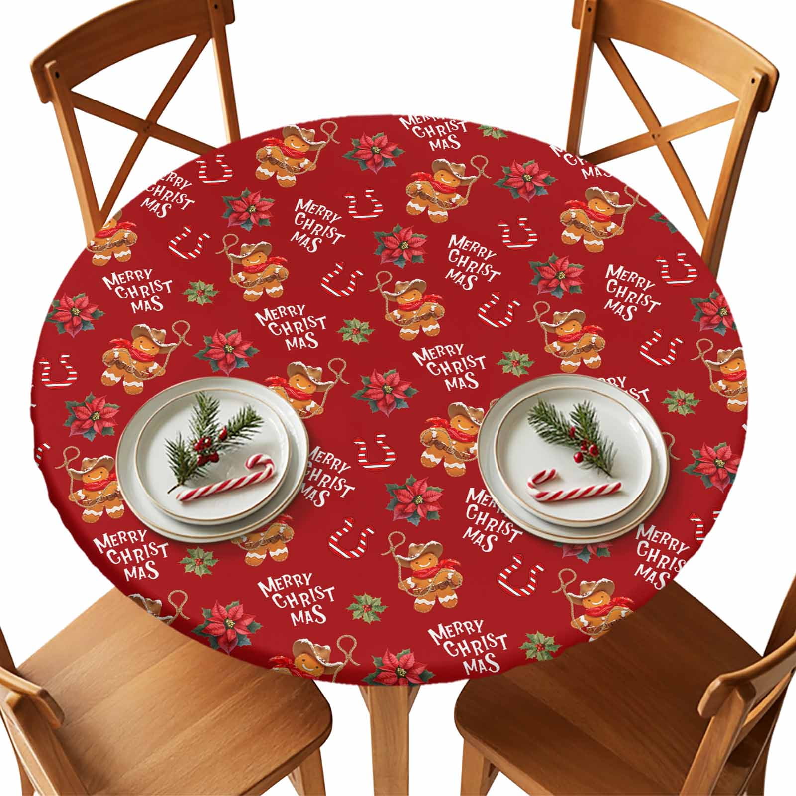 Christmas Round Tablecloth Cowboy Gingerbread Man Tablecloths with ...