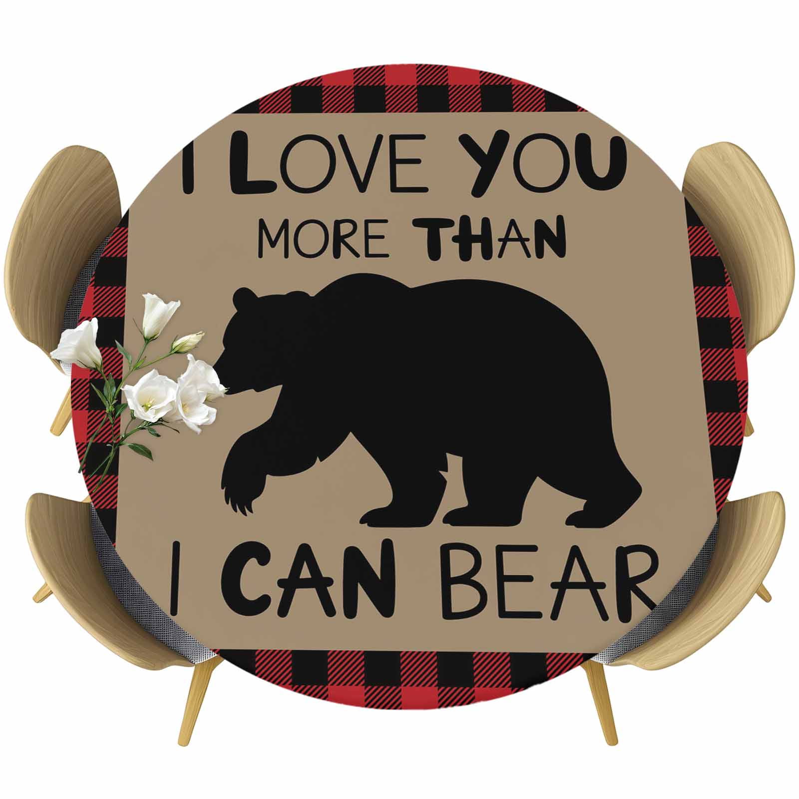 Christmas Round Tablecloth, Fitted Table Cover with Elastic for 36"-44 ...