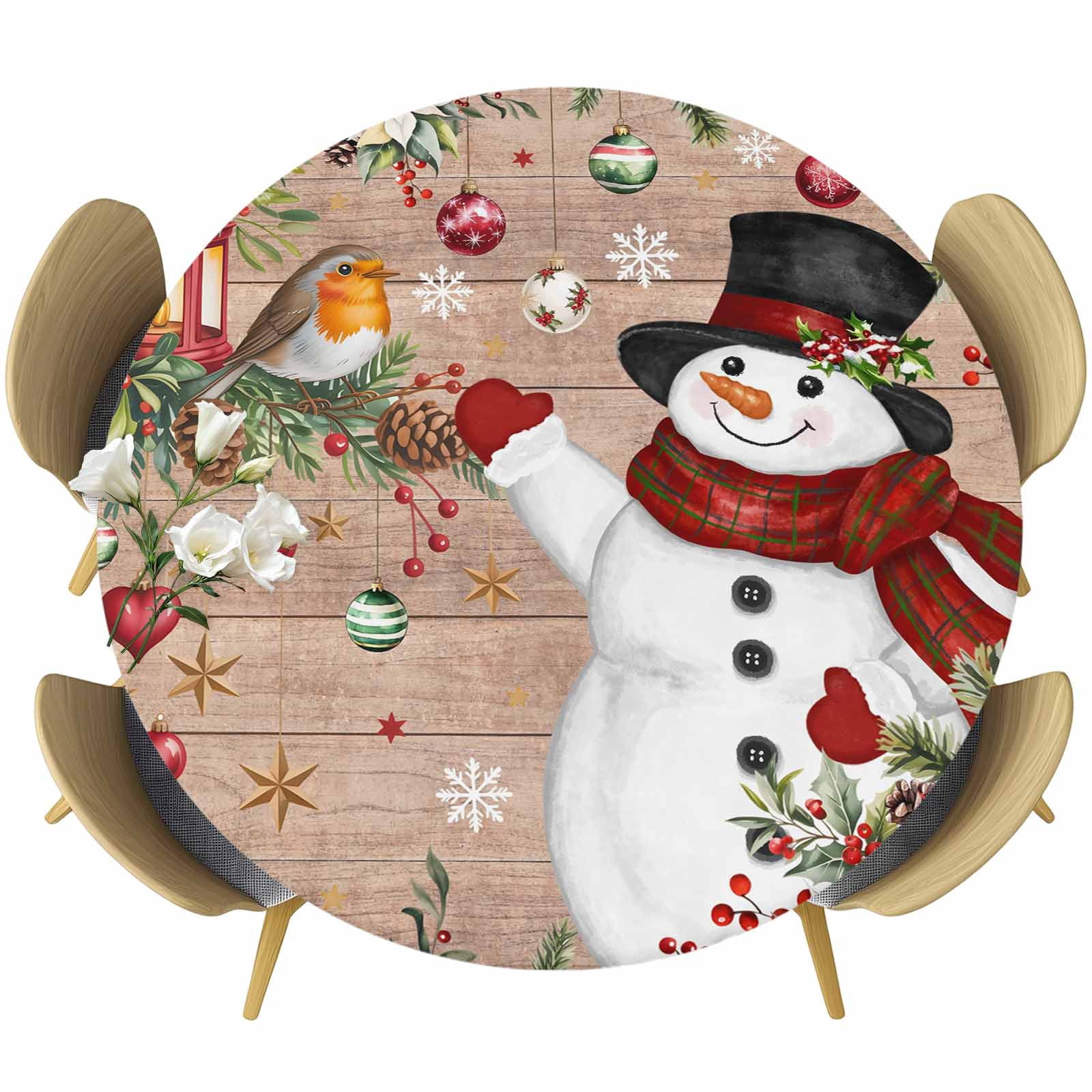 Christmas Round Tablecloth, Fitted Table Cover with Elastic for 36"-44 ...
