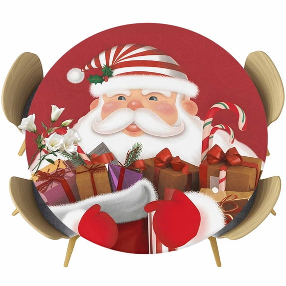 Christmas Round Tablecloth, Fitted Table Cover with Elastic for 36"-44 ...