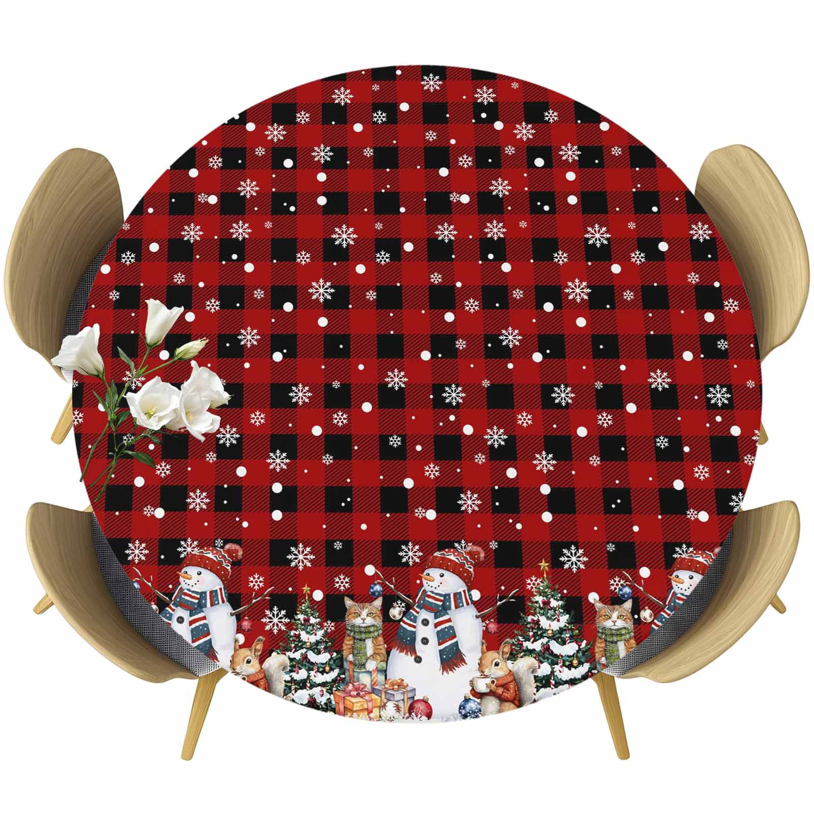 Christmas Round Tablecloth, Fitted Table Cover with Elastic for 45"-54 ...