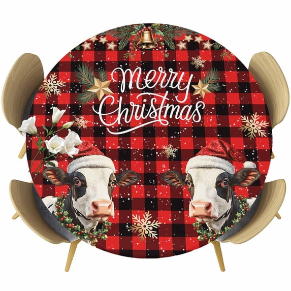 Christmas Round Tablecloth, Fitted Table Cover with Elastic for 45"-54 ...