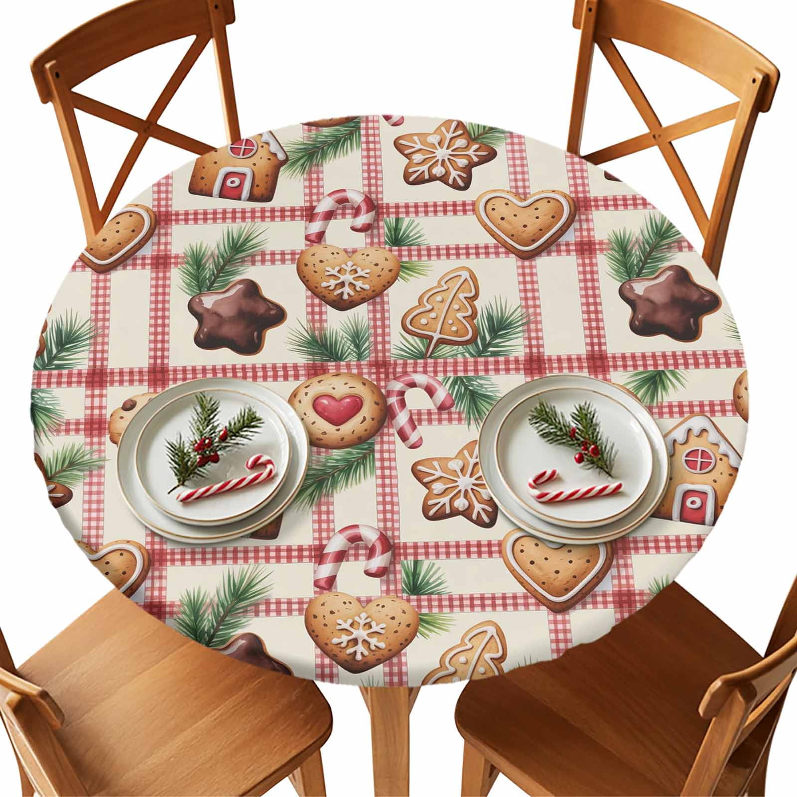 Christmas Round Tablecloth Gingerbread Man Cookies Tablecloths with ...