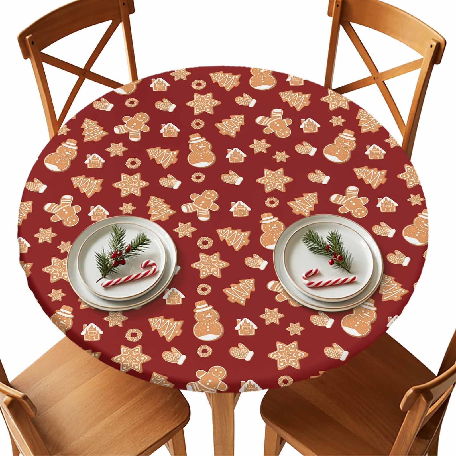 Christmas Round Tablecloth Gingerbread Man Cookies Tablecloths with ...