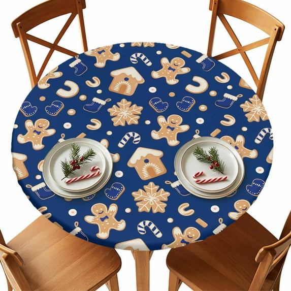 Christmas Round Tablecloth Gingerbread Man Snowflake Tablecloths with ...