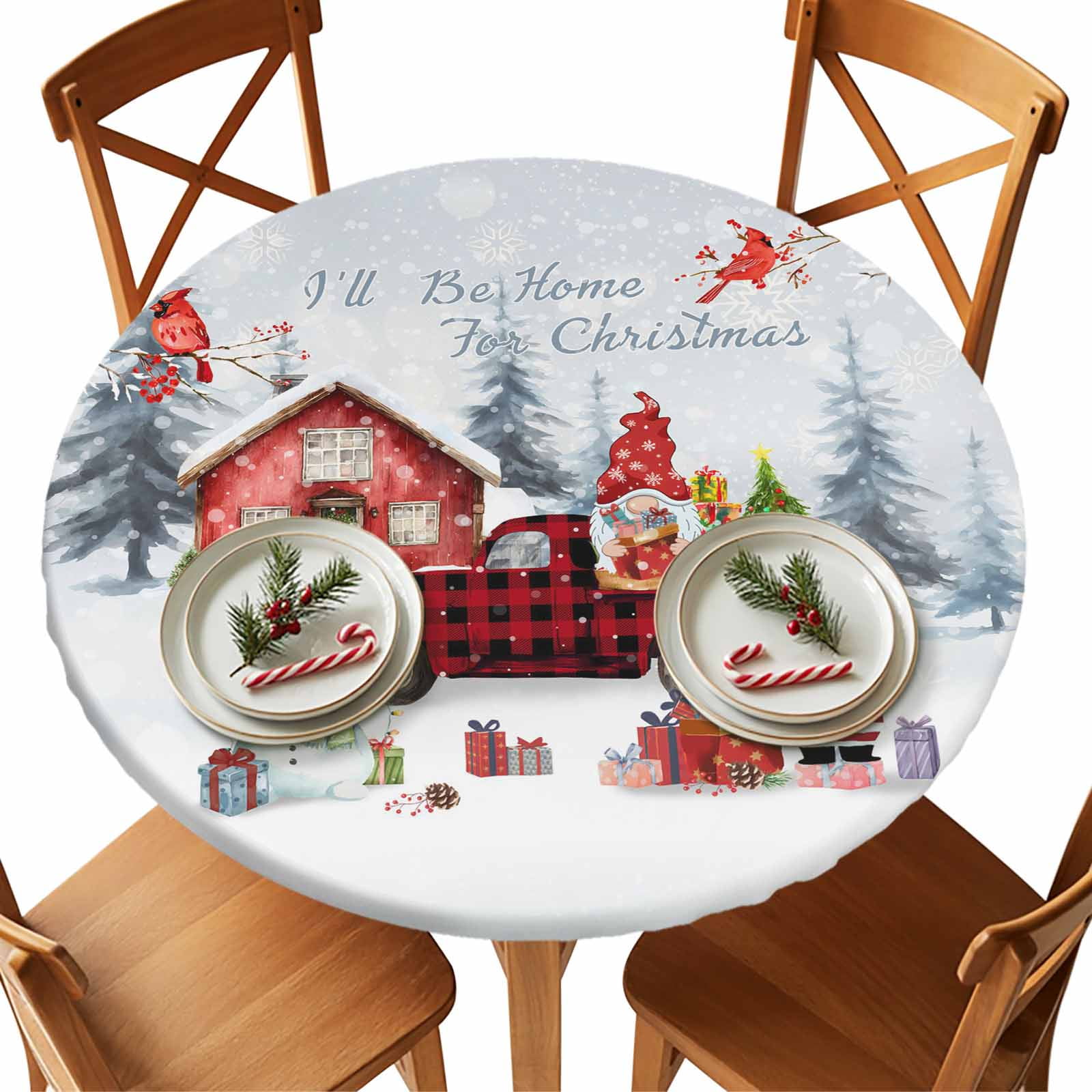 Christmas Round Tablecloth Gnome Snowman Santa Claus Tablecloths ...