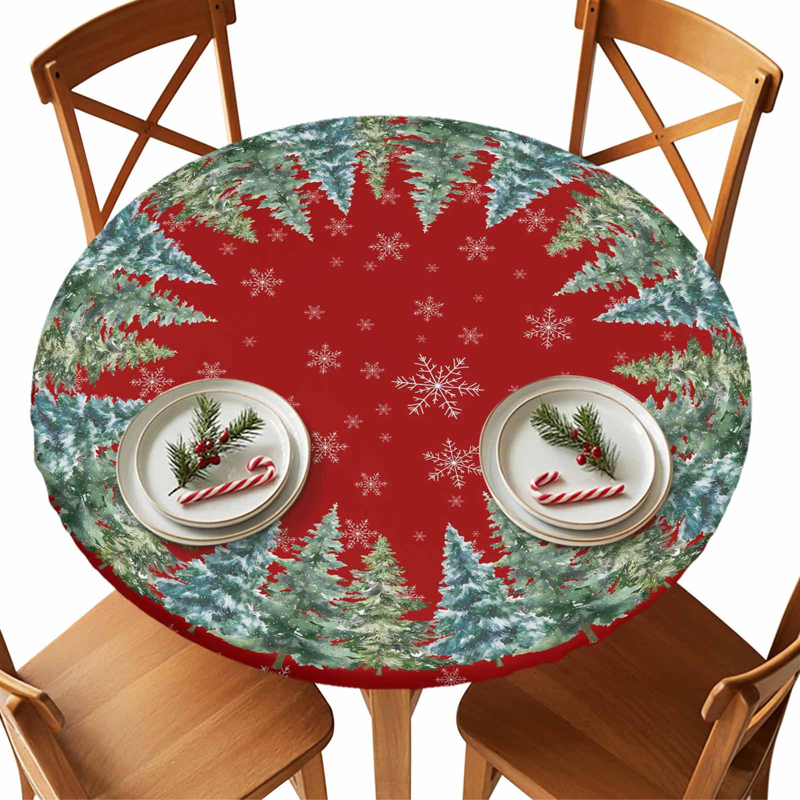 Christmas Round Tablecloth Green Christmas Tree Tablecloths with ...