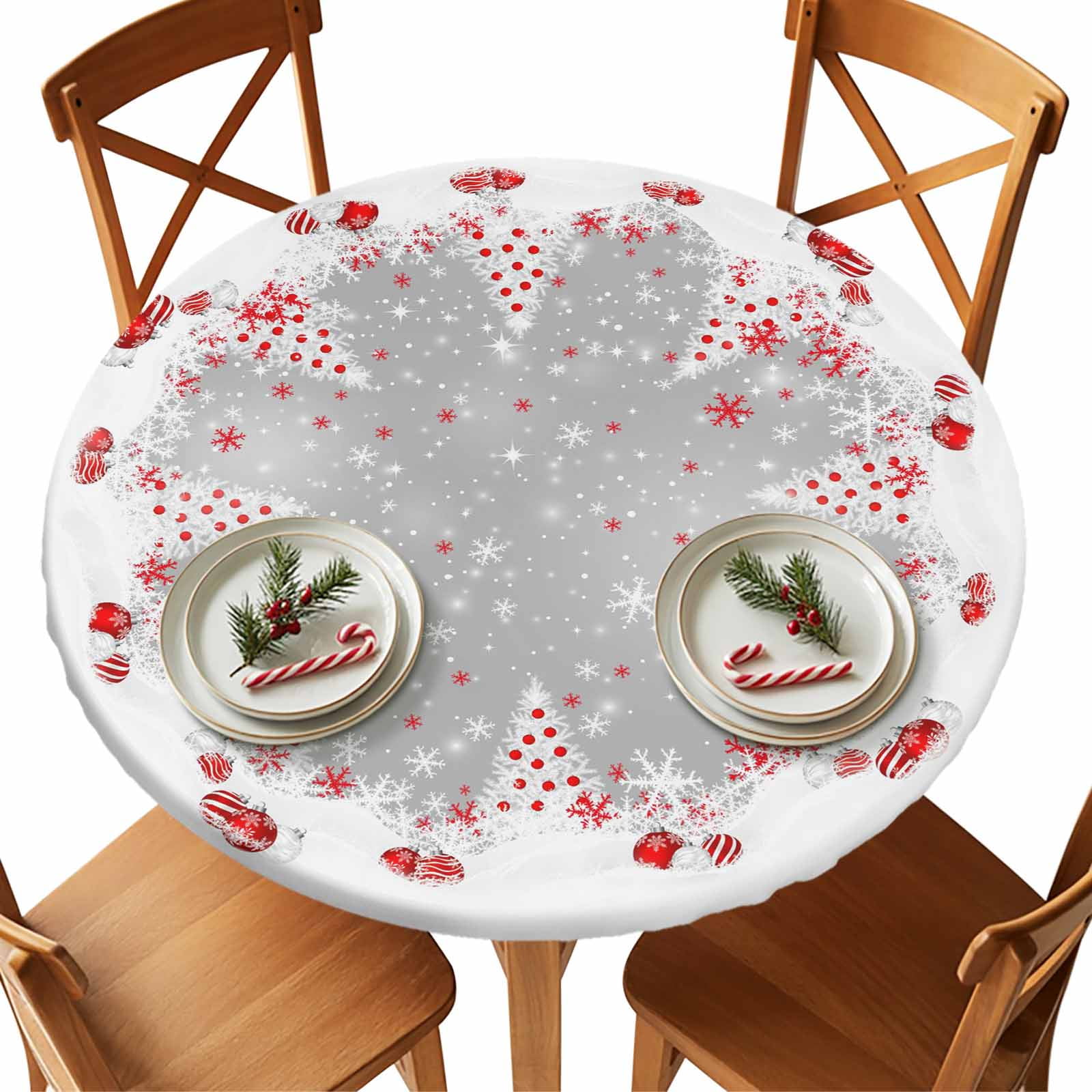 Christmas Round Tablecloth Grey Christmas Balls Tablecloths with ...