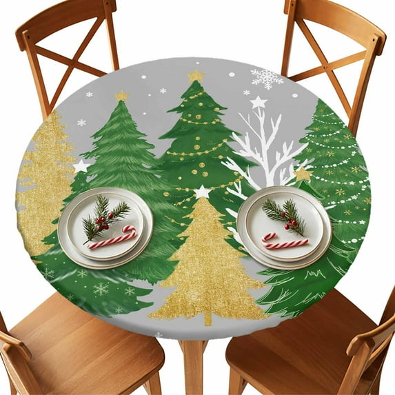 Christmas Round Tablecloth Grey Christmas Tree Tablecloths with Elastic ...