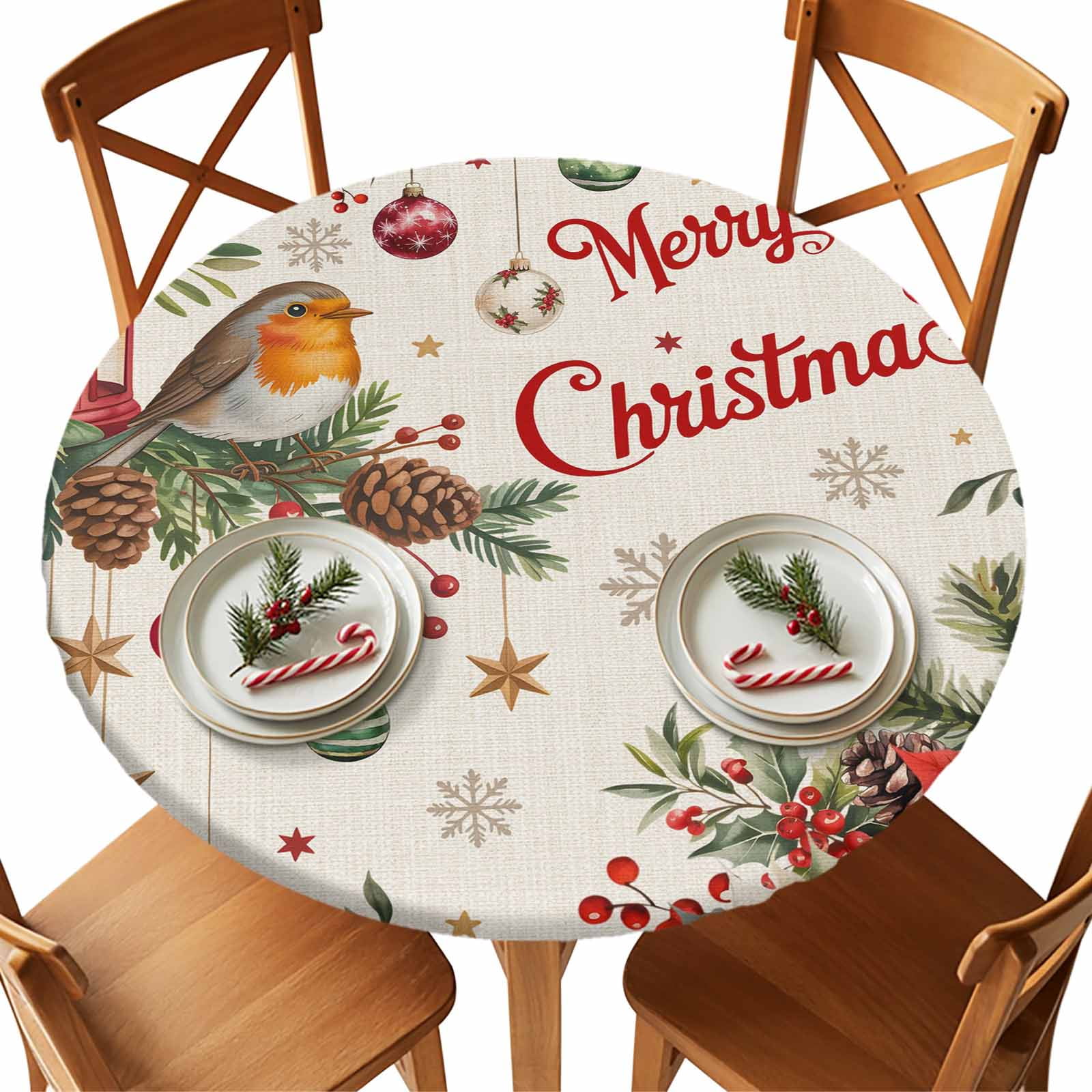 Christmas Round Tablecloth Merry Christmas Ball Tablecloths with ...