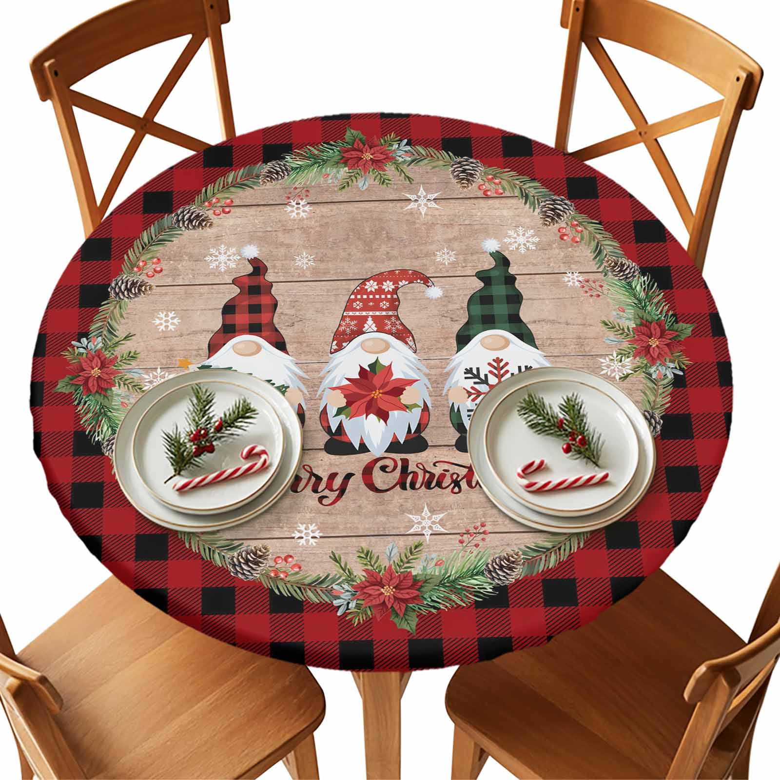 Christmas Round Tablecloth Merry Christmas Gnome Tablecloths with ...
