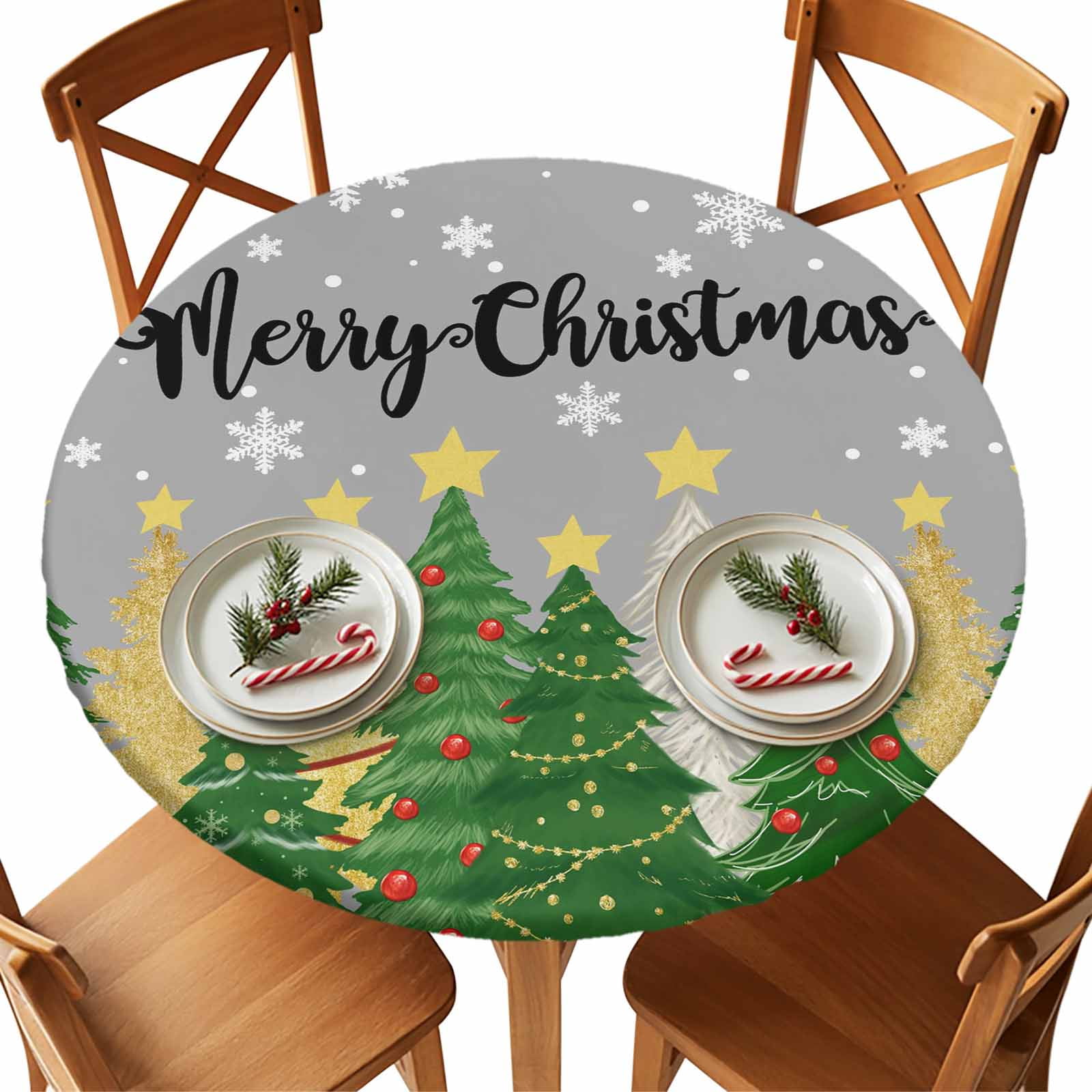 Christmas Round Tablecloth Merry Christmas Tree Tablecloths with ...
