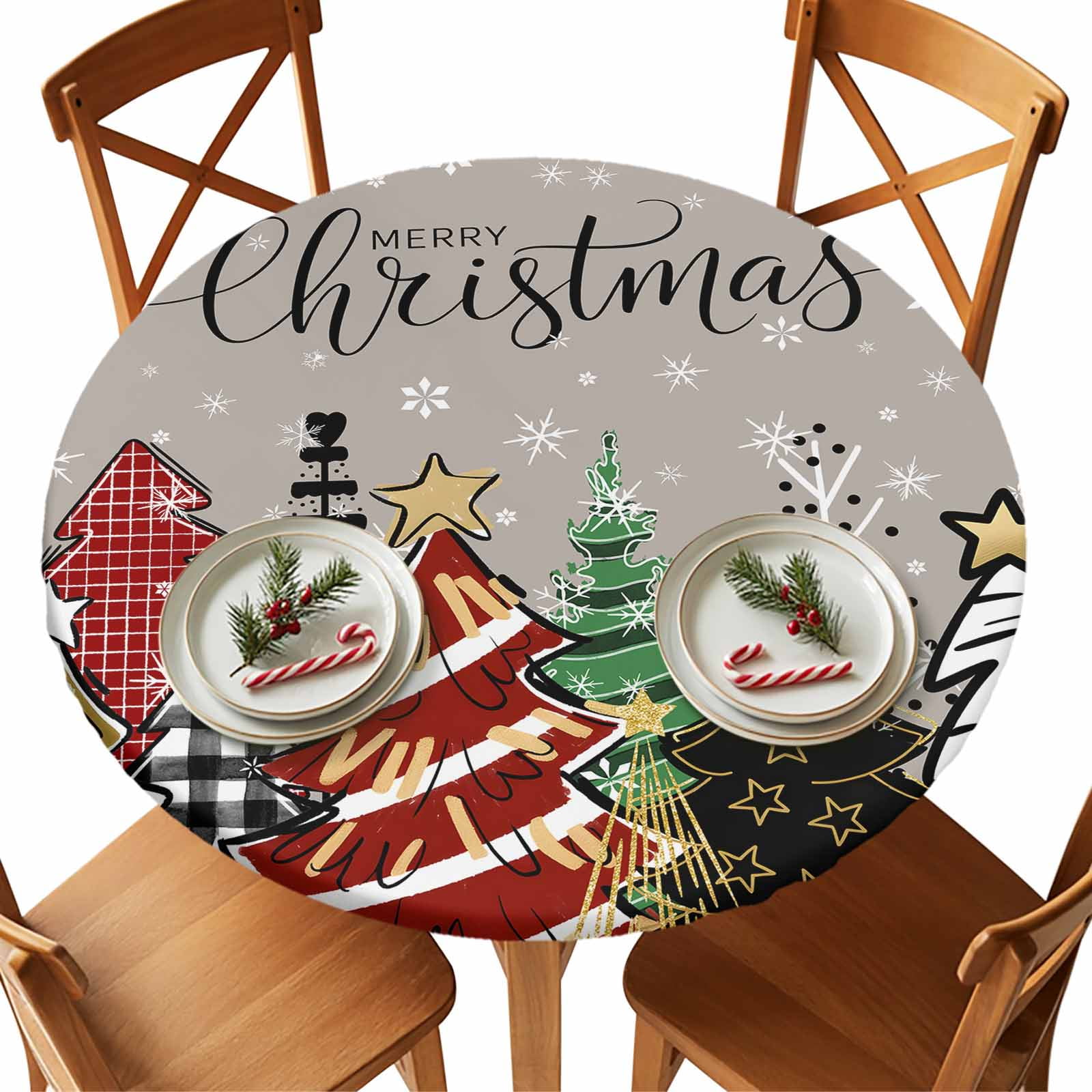 Christmas Round Tablecloth Merry Christmas Tree Tablecloths with ...