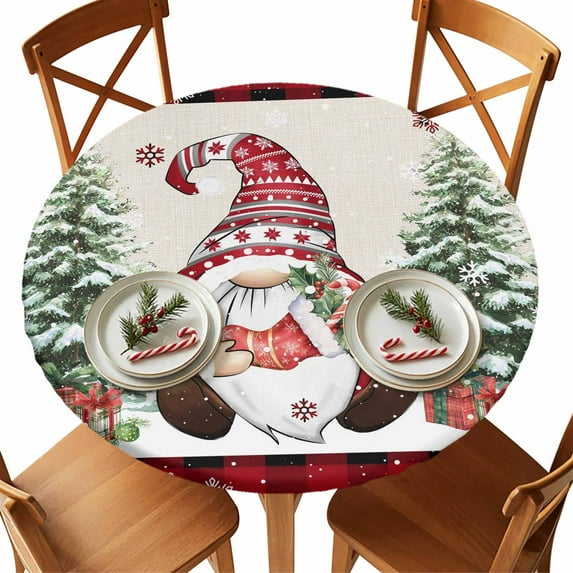 Christmas Round Tablecloth Pine Tree Gnome Tablecloths with Elastic ...