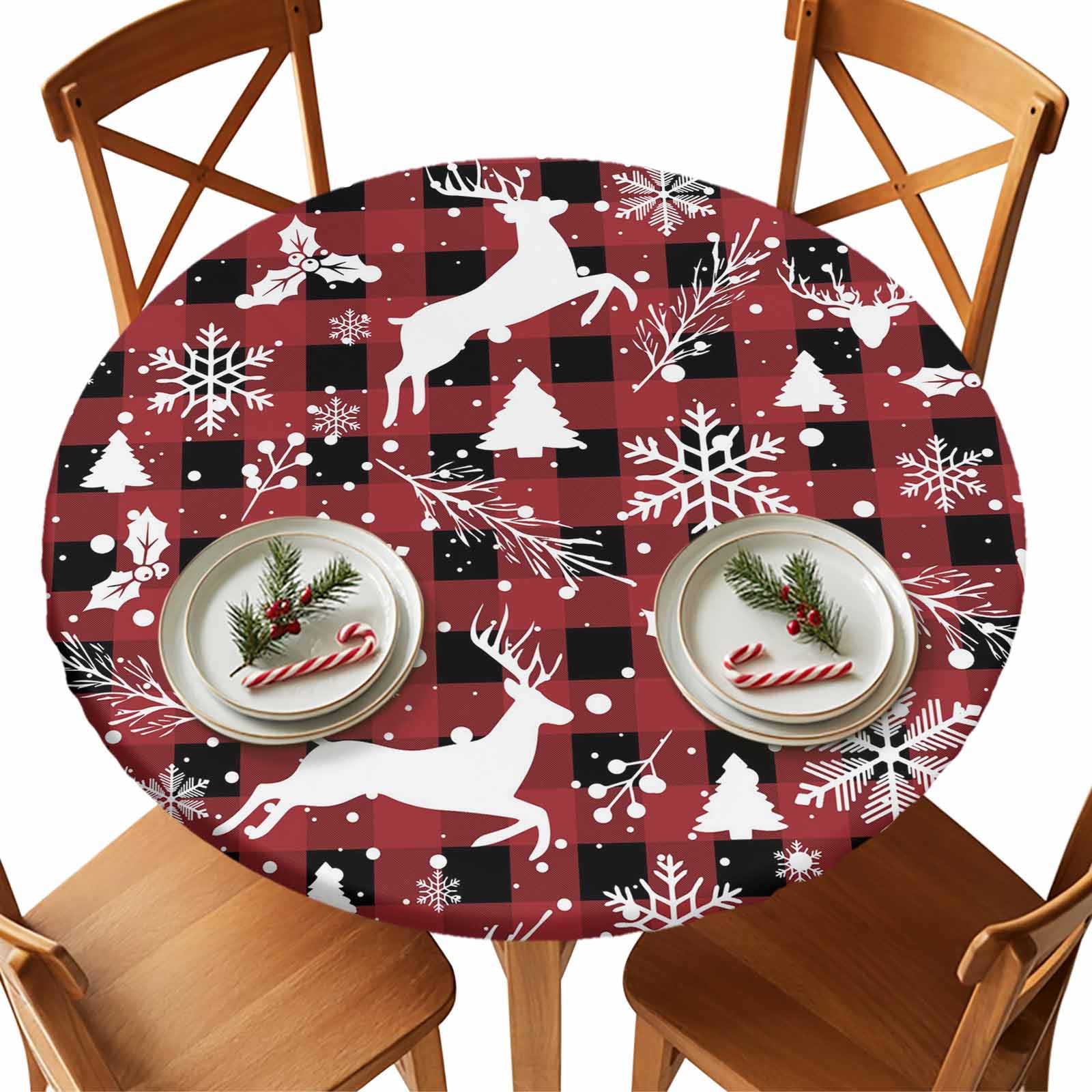 Christmas Round Tablecloth Reindeer Xmas Tree Snowflake Tablecloths ...
