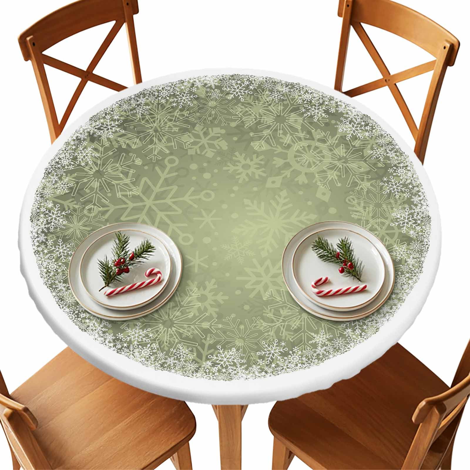 Christmas Round Tablecloth Sage Green Snowflake Tablecloths with ...