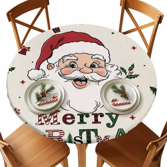 Christmas Round Tablecloth Santa Claus Tablecloths with Elastic Edge ...
